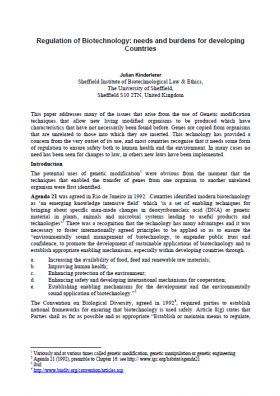 Regulation of Biotechnology: Needs and burdens for developing countries ...